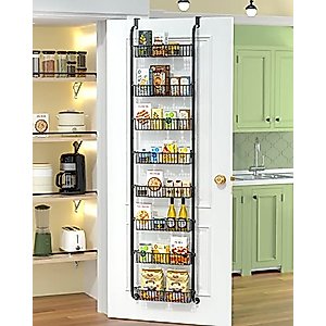 TIMEBAL 8 Tier Over the Door Pantry Organizer, Over the Door Organizer and Storage Rack with 8 Full Baskets, Metal Hanging & Wall Mounted Kitchen Storage Spice Rack, Bathroom Over Door Organizer-Black