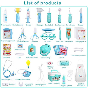 Anpro 46Pcs Medical Toy Kids Doctor Pretend Play Kit, Pretend Play Set with Stethoscope for Kids Doctor Role Play Costume Dress-Up, Birthday Gifts