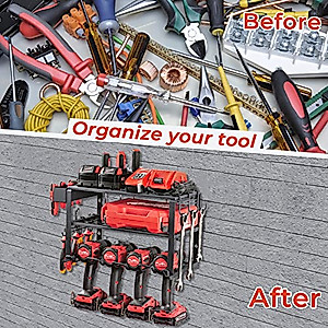 TreeLen Power Tool Organizer Wall Mount, Power Tool Holder 3 Layers Heavy Duty Drill Holder Suitable for Garage, Workshop and Warehouse