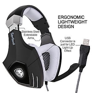SADES A60/OMG Gaming Headset Over Ear Stereo Surround Sound Heaphones With Microphone Noise Isolating Volume Control LED Light For PC & MAC (White/Black)