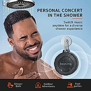 HEYSONG Small Shower Speaker, IP67 Waterproof Speakers, 15H Playtime, Stereo Pairing, Lightweight Portable Speaker for Pool, Beach, Hiking, Boat, Kayak Accessories
