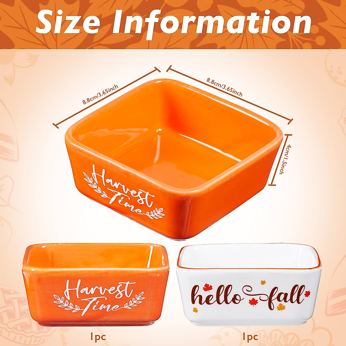 Kederwa 2pcs Fall Candy Dish Set,Mini Autumn Ceramic Candy Bowl with Fall Leave Harvest Fall Tiered Tray Decor Fall Gifts