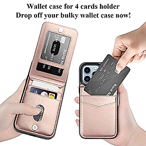 LakiBeibi Phone Case for iPhone 14 Pro Dual Layer Lightweight Premium Leather Case for iPhone 14 Pro Wallet Case with Card Holders Flip Case Protective Case for iPhone 14 Pro 6.1 Inches,Rose Gold