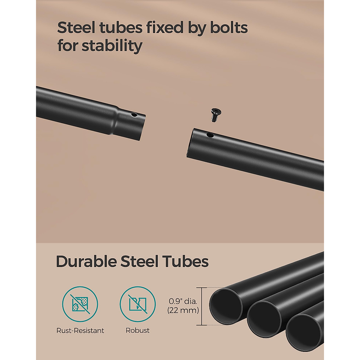 SONGMICS Clothes Rack with Wheels, Middle Rod Clothing Rack for Hanging Clothes, 38.8 Inches Garment Rack with Shelf, Height Adjustable, Loads up to 121 lb, Rustic Brown and Ink Black UHSR153B01