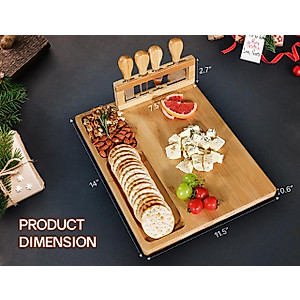 Easoger Cheese Board and Knife Set - Extra Large Charcuterie Boards with Magnetic Knife Holder, Cheese Platter Gift for Christmas, House Warming, Wedding, Anniversary, Thanksgiving