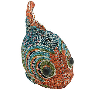 Boutique De FGG Fish Crystal Clutch Purse Formal Evening Bags Women Prom Clutch Bag Wedding Party Rhinestone Handbags,Mini,Orange&Blue