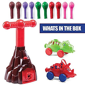 Prextex Air-Powered Dinosaur Car w/ Volcano Inflator/Pump & Balloon | Kids Science/STEM Toy Kit | Boy, Girl, Kid Gift Set Toys