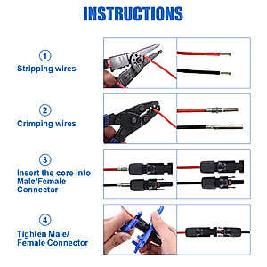 Glarks 5 Pairs Solar Panel Cable Connectors with Assembly and Disassembly Tool Wrenches for Connecting Solar Panels, Solar PV Wire