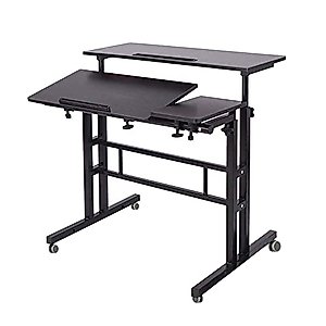 soges Mobile Laptop Sit-Stand Desk, Height Adjustable Standing Tiltable Top Desk, 31.5 inch Stand Up Computer Desk for Home Office, Small Rolling Desk for Small Space, Black ZS-101-2BK