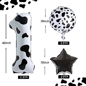 5 Cow Print Balloon Birthday Decorations Supplies,40 Inch Number Balloon 7 White Cow Print Balloons,Western Cowgirl Cowboy Theme Balloons for 7th Birthday Party,Farm Barn Decor for Kids,Baby Shower