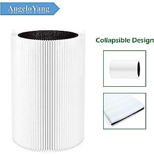 ANGELOYANG 3 Pack Blue Pure 411 Filter Replacement Compatible with Blueair Blue Pure 411 Genuine, 411+, 411 Auto and MINI Air Purifiers, Package Include the 3 Particle and 3 Activated Carbon Filter