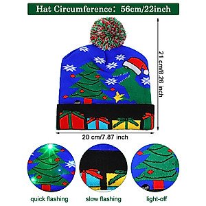 Geyoga 5 Pcs Christmas LED Light up Knitted Beanie Hat Colorful Xmas Beanie Sweater Cap for New Year Holiday Party Supplies