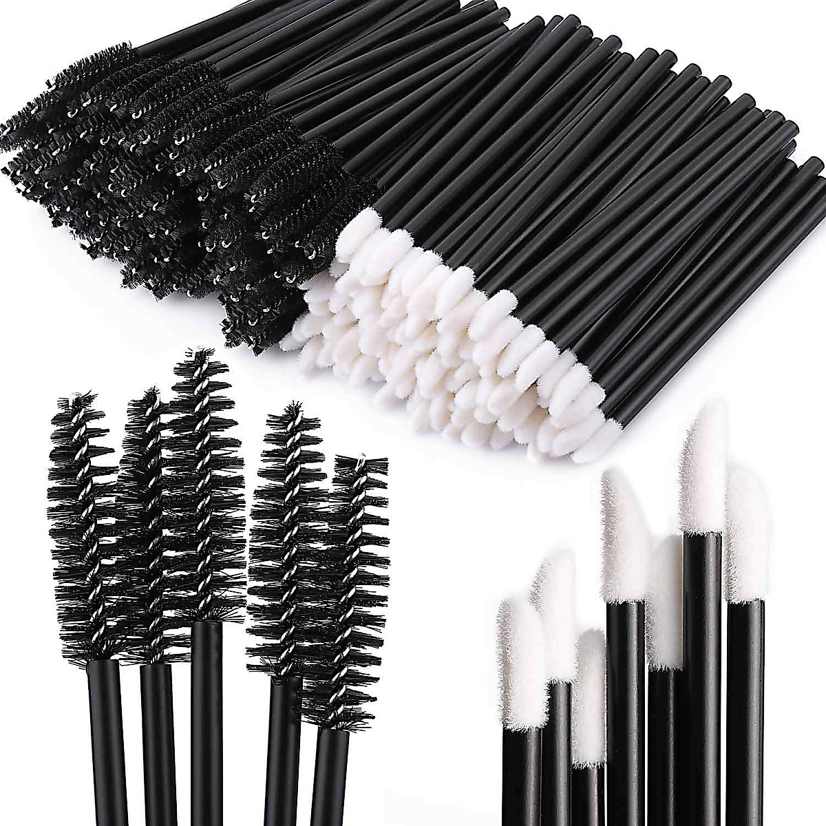 Tbestmax 200 Disposable Mascara Wand Spoolies and Lip Brushes, Lipstick Lipgloss Applicator for Eyebrow Eyelash Extension Makeup Kits Black