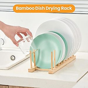Worthyeah Bamboo Dish Dying Rack - Pot Lid Plate Organizer Holder for Cabinet - Cutting Board Organizer-Plate Rack for Dish, Pot Lid, Bowl, Cup, Cutting Board
