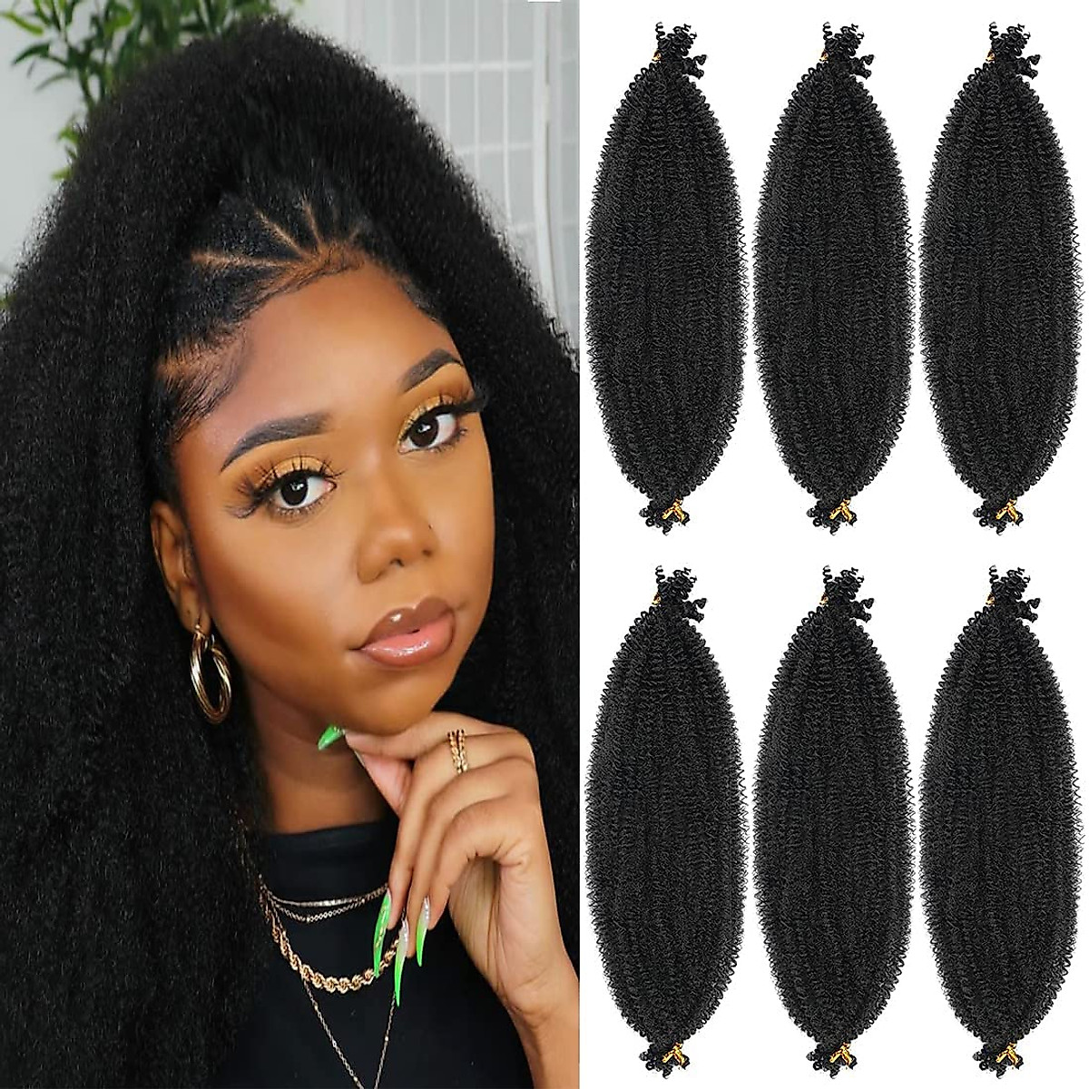 Pre-Separated Spring Twist Hair 24 Inch Long 6 Packs Soft Afro Twist Crochet Hair with Toka for Distressed Butterfly Locs Synthetic Marley hair Twist Braids Hair Extensions For Black Women (1B#)