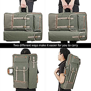 Tanchen 4K Canvas Artist Portfolio Carry Shoulder Bag Multifunctional Drawboard Bags for Drawing Sketching Painting (Army Green)