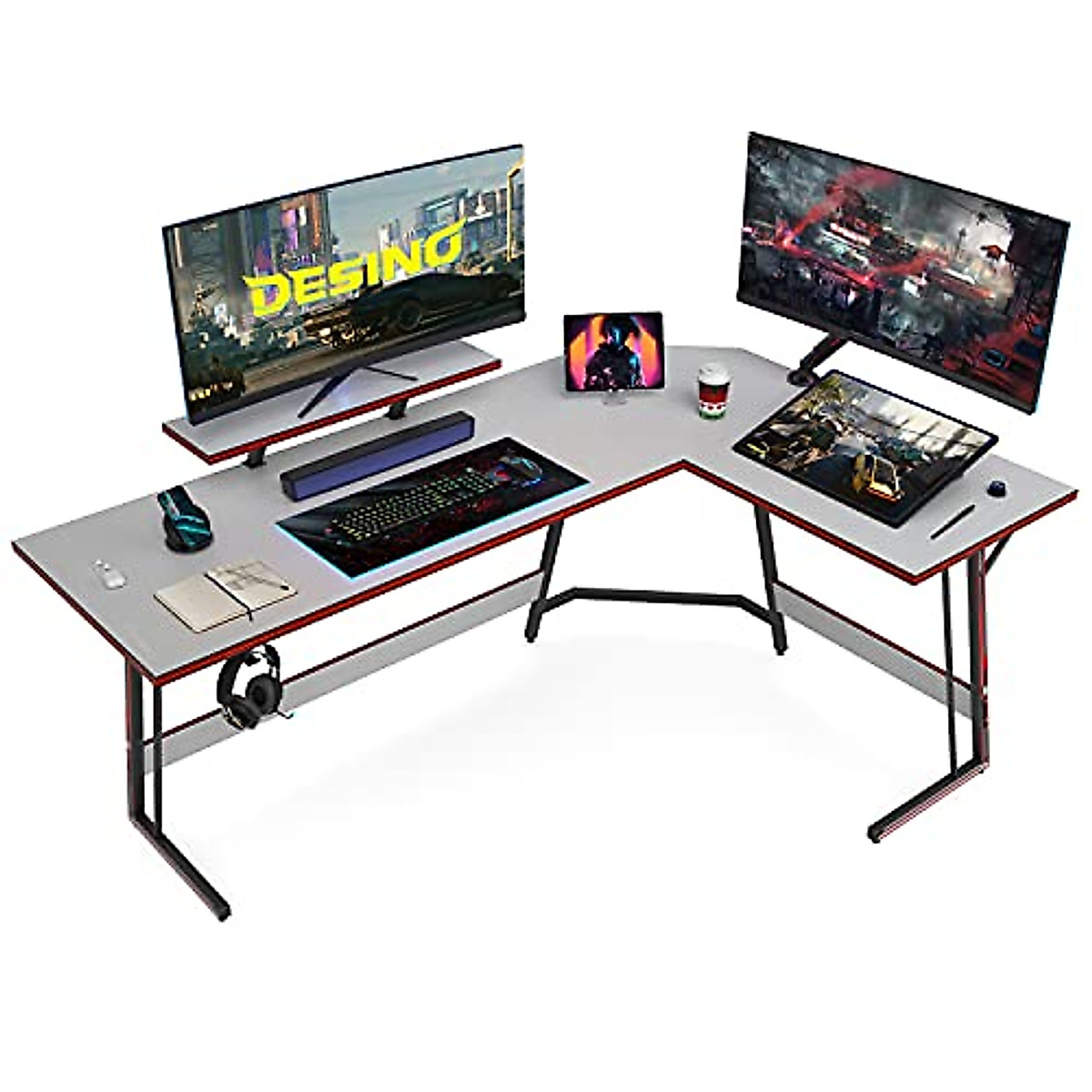 DESINO L Shaped Gaming Desk 59 inch Computer Coner Desk PC Wirting Table Gamer Workstation for Home Office, Gray