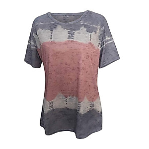 Aniywn Plus Size T-Shirt,Women Summer Casual O-Neck Short Sleeve Printing Patchwork Tunic Tops Basic Shirts Gray
