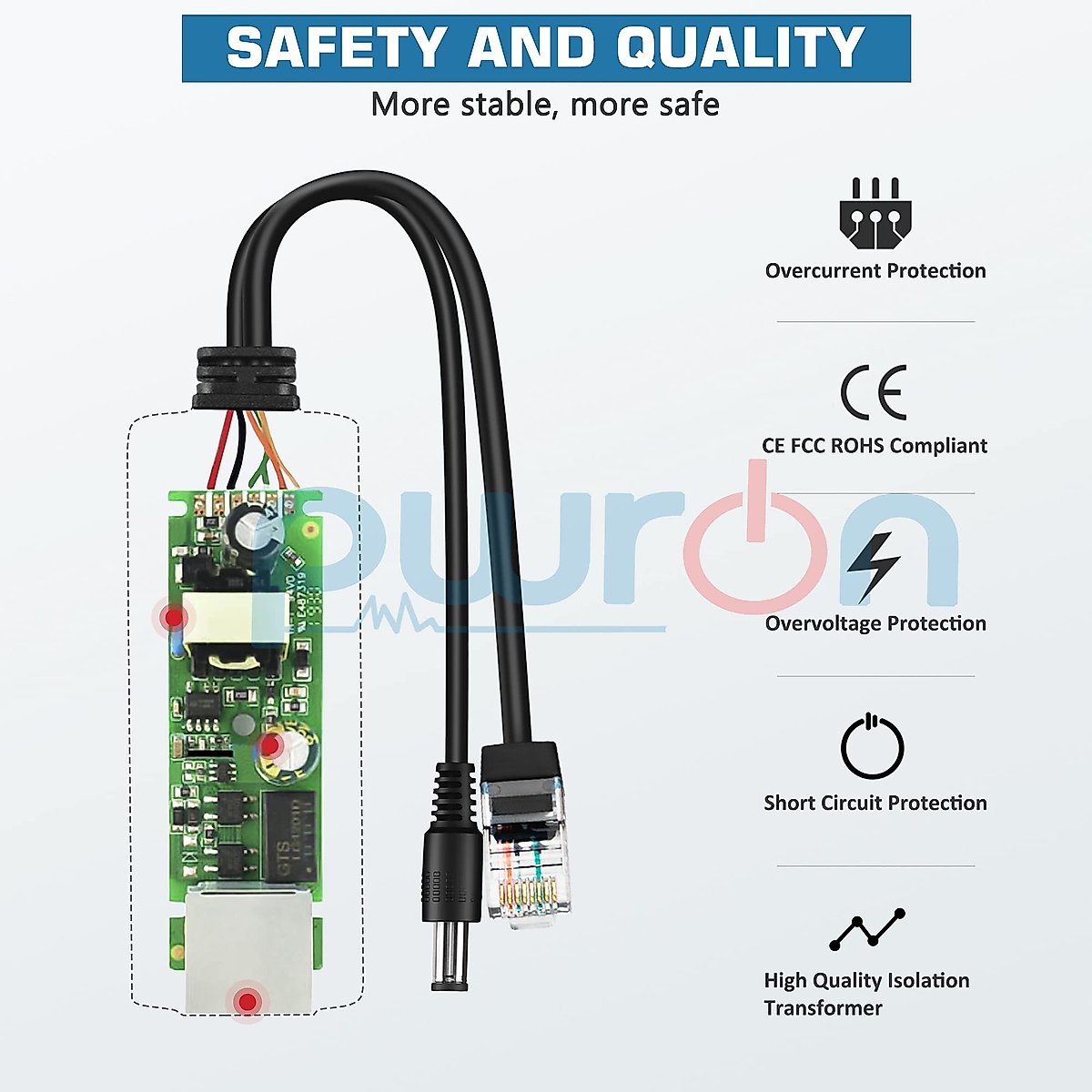 PwrON Active POE Splitter Adapter, 48V to 12V, IEEE 802.3af Compliant, 10/100Mbps up to 100 Meters for Surveillance Camera, Wireless Access Point and VoIP Phone