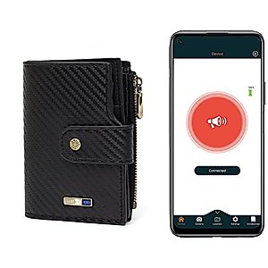 Anti-Lost Bluetooth Wallet Tracker Finder Slim Trifold Cowhide Trackerable Mens Leather Wallet with GPS Position Locator Gift Zipper Coin Pocket