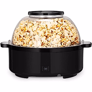 Electric Hot Oil Popcorn Machine, 2-in-1 Automatic Stirring Hot Oil Popcorn Popper Maker & Grill Machine, Large Lid for Serving Bowl, 2 Measuring Spoons, 16 Cups for Home Party Kids Movie Night
