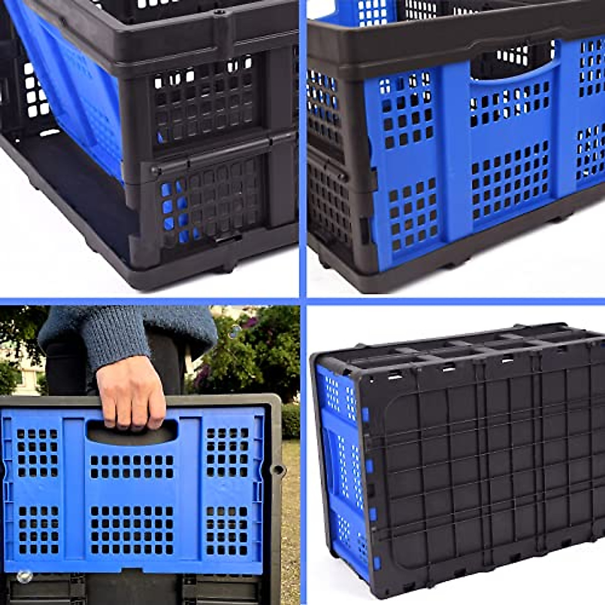 49L Collapsible Plastic Storage Basket, Foldable Storage Bin Organizer, Stackable Folding Crate for Farm Home Office(1 Pack)