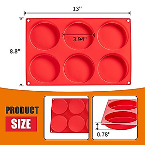 Hamburger Bun Molds 2 Pack Silicone Baking Pans, 4 Inch Muffin Top Pan Egg Sandwish Mold Small Layer Cake Molds Round Disc Pan for Mini Cake, Jumbo Muffin Top, Bun, Custard, Tart, Resin Coaster
