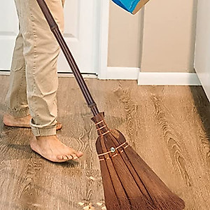 Tofficu Small Bamboo Handle Broom, Heavy Duty Whisk Broom 23in Length, Kid Cleaning Broom Brown Silk Brooms for Sweeping Indoor, Outdoor