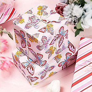 WRAPAHOLIC Reversible Wrapping Paper - Mini Roll - 17 Inch X 33 Feet - Butterfly Design, Perfect for Birthday, Party, Holiday, Wedding, Baby Shower