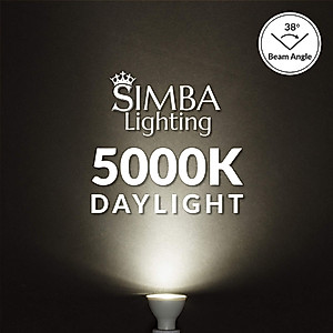 Simba Lighting LED GU10 5W Non-Dimmable Spot Light Bulb (6 Pack) Halogen 50W Replacement MR16 Shape for Accent, Recessed, Track Lighting, 38° Beam, 120V, Twist-N-Lock Bipin Base, 5000K Daylight