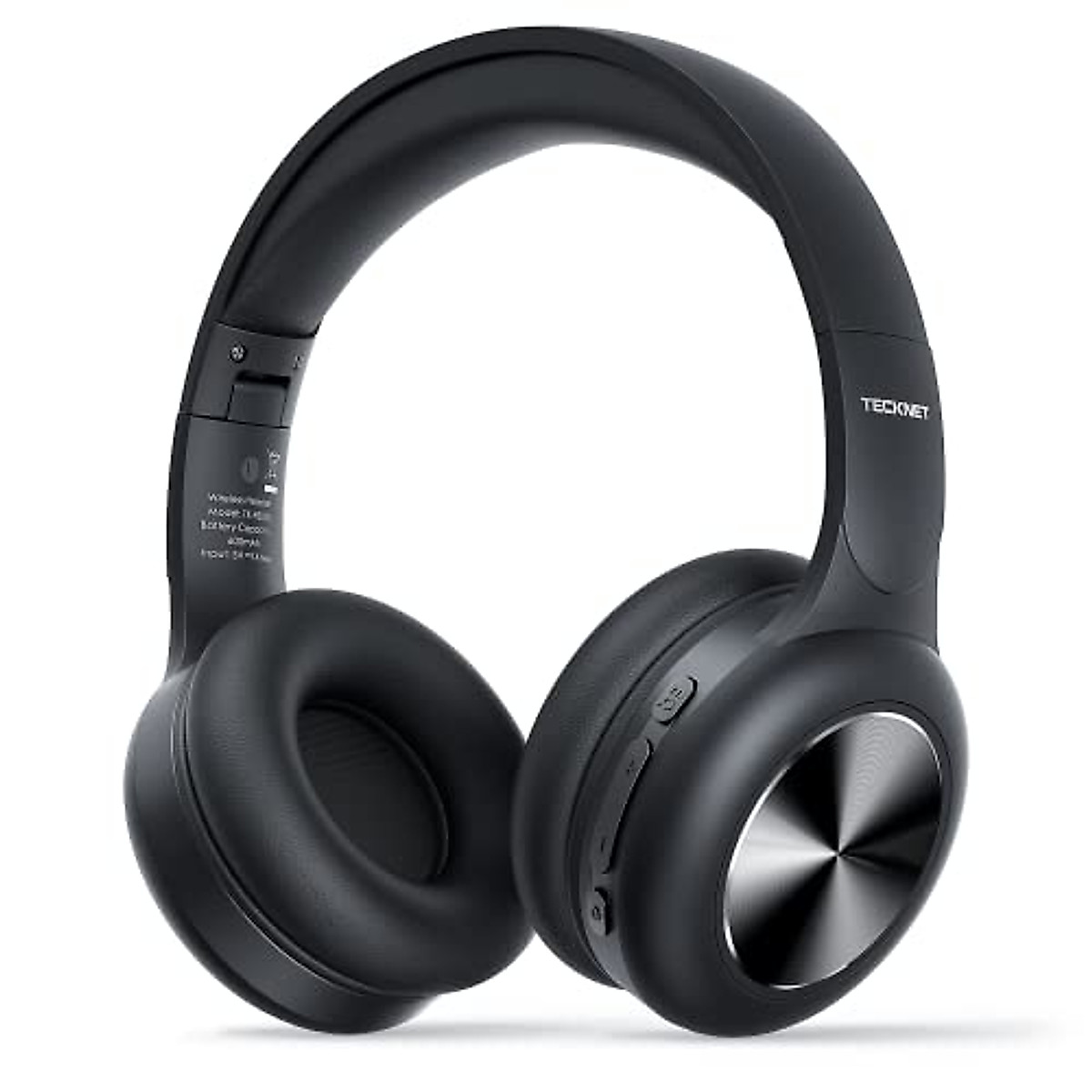 TECKNET Wireless Bluetooth Headphones Over Ear, 65H Playtime Foldable cordless headphones with Soft Ear Cups,Built-in Mic, Deep Bass Hi-Fi Stereo Lightweight Earphones for PC, Cell Phone, Laptop-Black