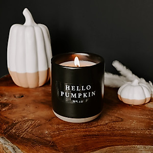 Sweet Water Decor Hello Pumpkin Soy Candle | Pumpkin, Warm Spices, Vanilla, and Whipped Cream Fall Scented Candles for Home | 12oz Black Stoneware Jar, 60+ Hour Burn Time, Made in The USA