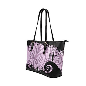 Jack and Sally Print Women's Leather Tote Shoulder Bag Big Capacity Work Travel Handbag (15)