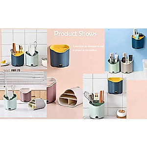 Synoigge Bathroom Shelf Organizer Wall Mounted Kitchen Utensil Holder Floating Shelves Self Adhesive Makeup Brush Holder Plastic Storage Organizer Bins for Kitchen, Bathroom, Countertop (Blue)