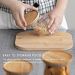 coccot Glass Jars with Bamboo Lids, Glass Food Storage Jars with Wood Lids for Pantry, Glass Canisters Sets with Wood lid for the Kitchen, 5 Pack Glass Storage Containers with Stackable Lids