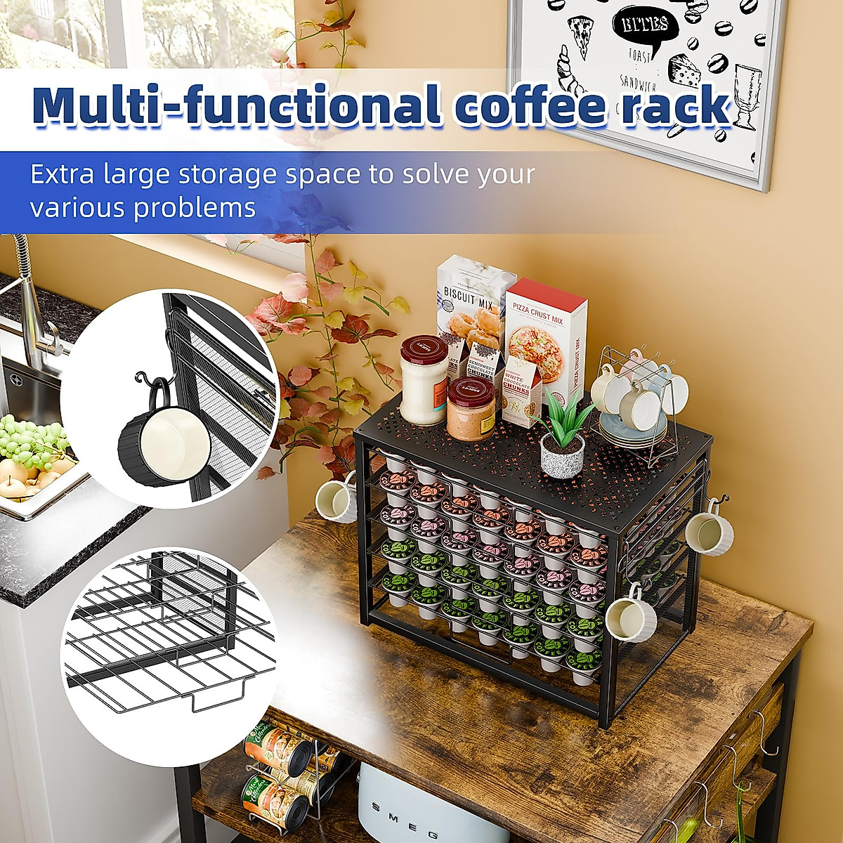 Simple Trending 5-Tier Coffee Pod Holder for K-Cup, 160 Pod Pack Capacity Rack with Mug Rack, Metal, Black