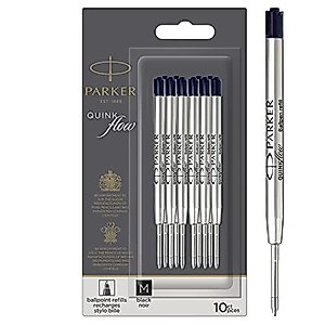 PARKER QUINKflow Ballpoint Pen Ink Refills, Medium Tip, Black, 10 Count Value Pack