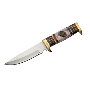 Wind Painter Stained Bone 10.5″ Stainless Steel Hunting Knife | Wood & Brass Spacers