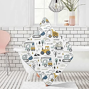 Ceiurey Excavator Truck Baby Boys Girls Bath Towel White Blue Car Hooded Towels Newborn Toddlers Organic Cotton Washcloths Shower Beach Towel 30 x 30 Inch
