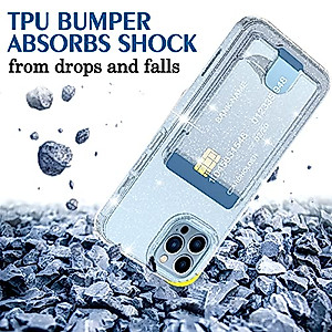 Petocase for iPhone 13 Pro Max Wallet Case,Card Holder Slot Ultra Bling Slim Thin Clear Flexible TPU Gel Rubber Soft Skin Silicone Protective Phone Case for Apple iPhone 13 Pro Max Glitter Clear