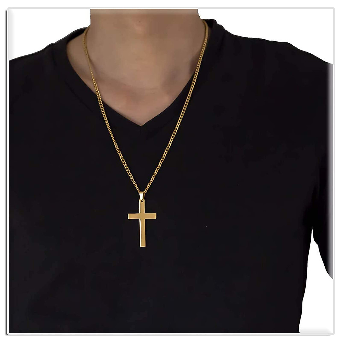 Xusamss 18K Gold Plated Stainless Steel Cross Religious Pendant Necklace,22inches Link Chain
