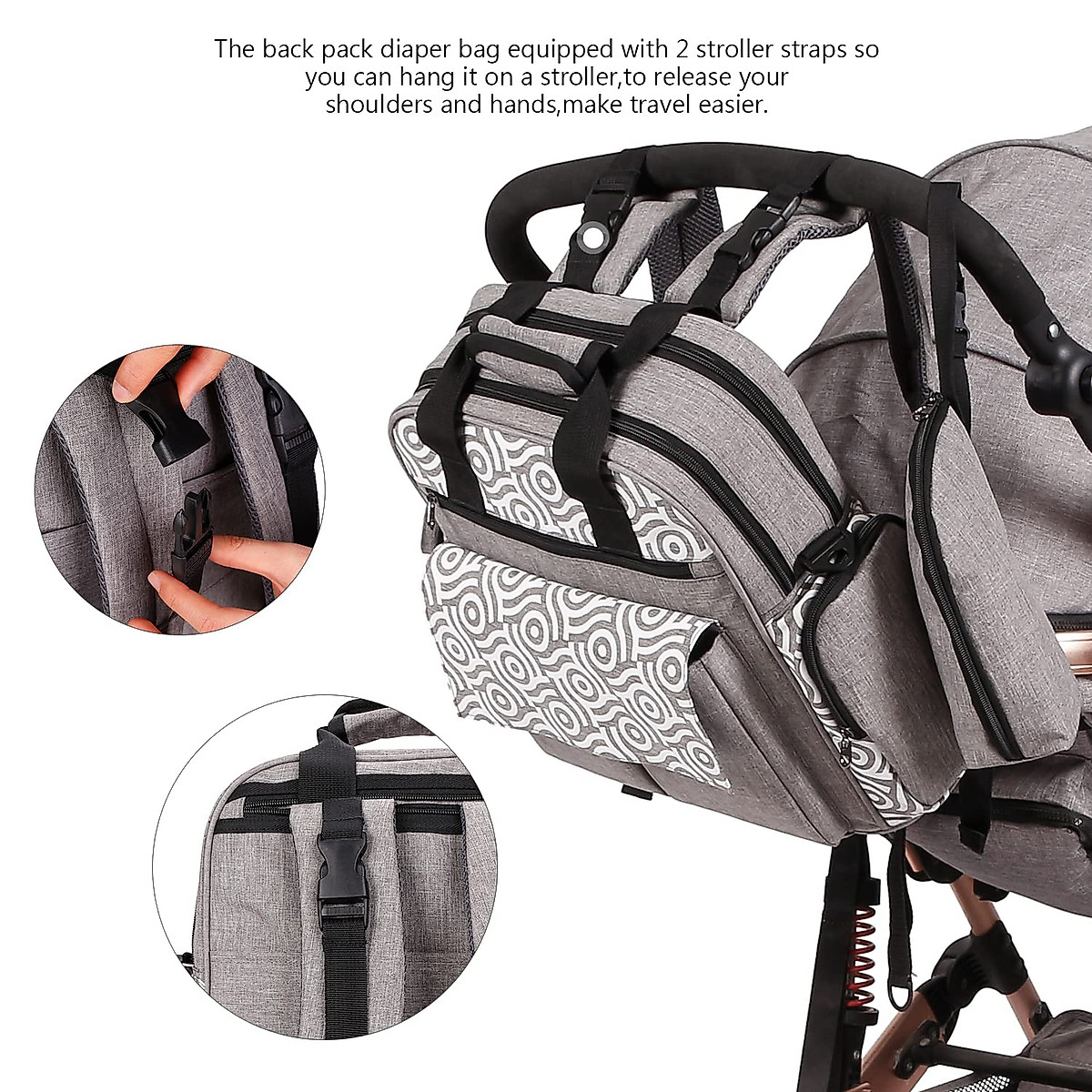 Lmbabter Diaper Bag Backpack with Changing Station Large-Capacity Mommy Baby Bag Convertible Diaper Bag Tote with Shoulder Strap (Grey)