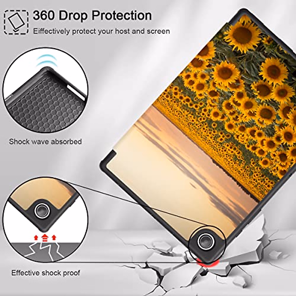 May Chen Case for Samsung Galaxy Tab A8 10.5 Inch 2022 Release, Auto Wake/Sleep Slim PU Lightweight Trifold Stand Folio Cover for Samsung Galaxy Tab A8 Tablet [SM-X200/X205/X207], Sunflower