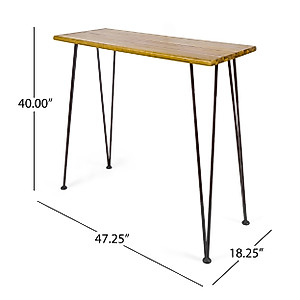 Christopher Knight Home Denali Outdoor Industrial Acacia Wood Bar Set with Finished Iron Frame, Teak Finish / Rustic Metal