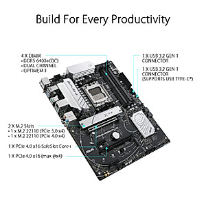 ASUS Prime B650-PLUS AMD B650 AM5 Ryzen™ Desktop 9000 8000 and 7000 ATX Motherboard, DDR5, PCIe 5.0 M.2, 2.5Gb LAN, DP, HDMI®, SATA 6Gbps, USB 3.2 Gen 2 & 1 Type-C®, BIOS Flashback™, USB4® Support