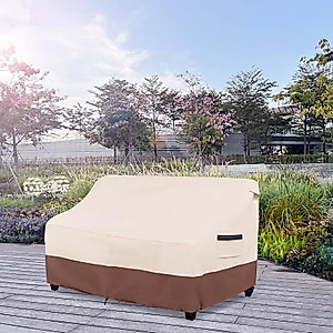 Heavy Duty Oxford Patio 3-Seater Sofa Cover,Outdoor Couch Cover,100% Waterproof Heavy Duty Patio Furniture Covers,Outdoor Couch Cover with Air Vents and Handles (White Coffea, 76W*32.7D*33H inch)