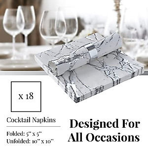 Elegant Marble Cocktail Napkins, Pack Includes 18 Wedding Napkins, Party Napkins Disposable Perfect For Dessert, Classic Dinner Napkins For Upscale Events, Christmas Napkins For Holiday Meals, Silver