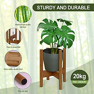 Blvornl 1 Pack Adjustable Plant Stand Indoor, 11.8 in Mid Century Plant Holder, Stable Bamboo Plant Stand for 7-11in Flower Potts (Excluding Potted Plants) (Dark Brown)