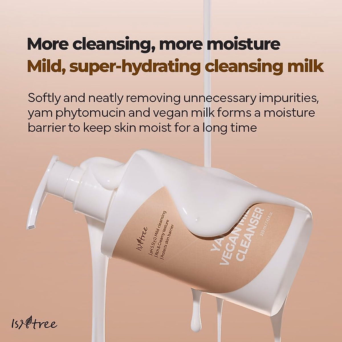 IsNtree Yam Root Vegan Milk Cleanser 220ml, 7.43 fl.oz | Korean Skincare | Rich & Creamy Texture | Hydrating & Mild | Vegan Skincare
