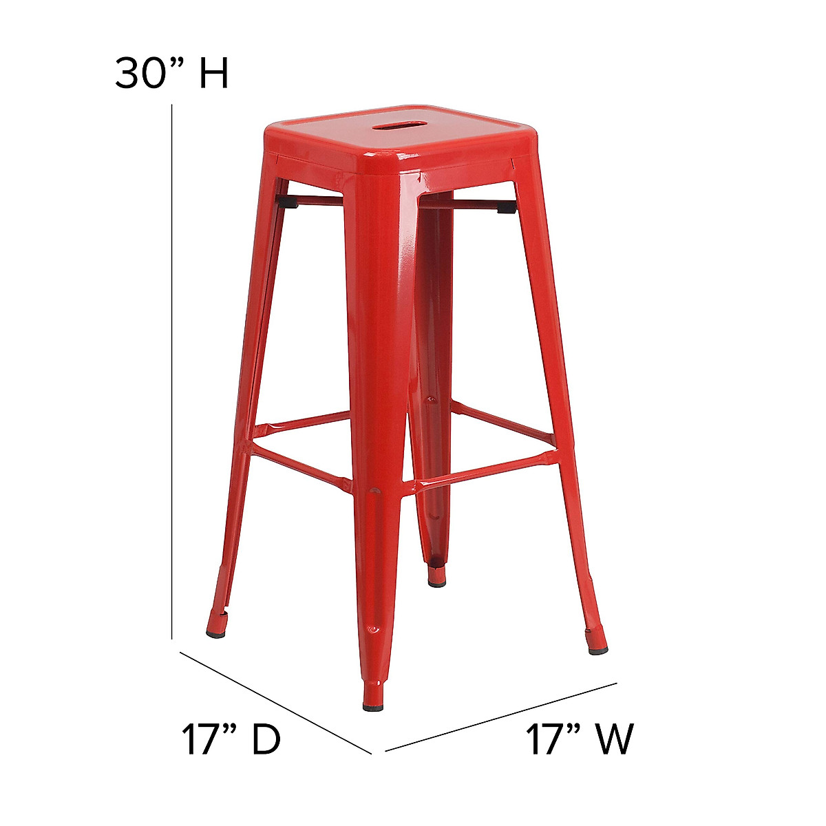 EMMA + OLIVER Commercial Grade 30" H Backless Red Metal Indoor-Outdoor Barstool, Square